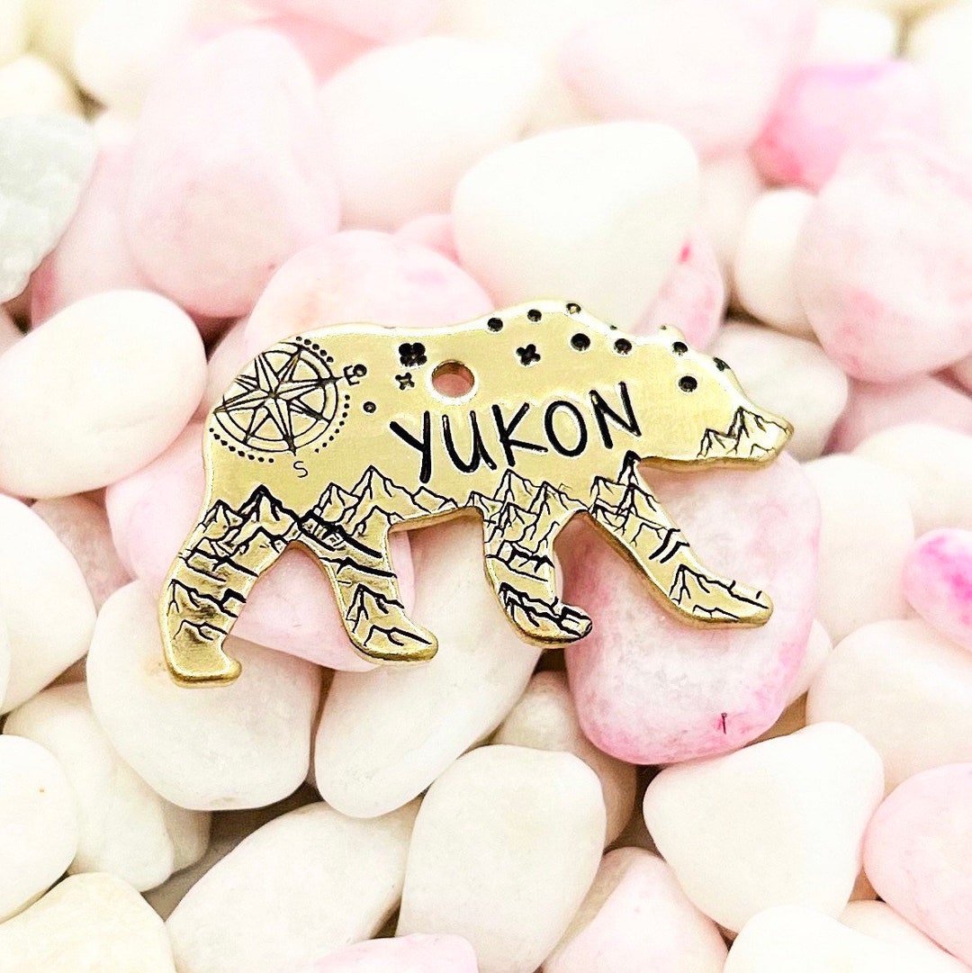 Pet ID Tag, Bear Shaped Dog Tag, Compass, Mountain, Bear Dog Tag ...