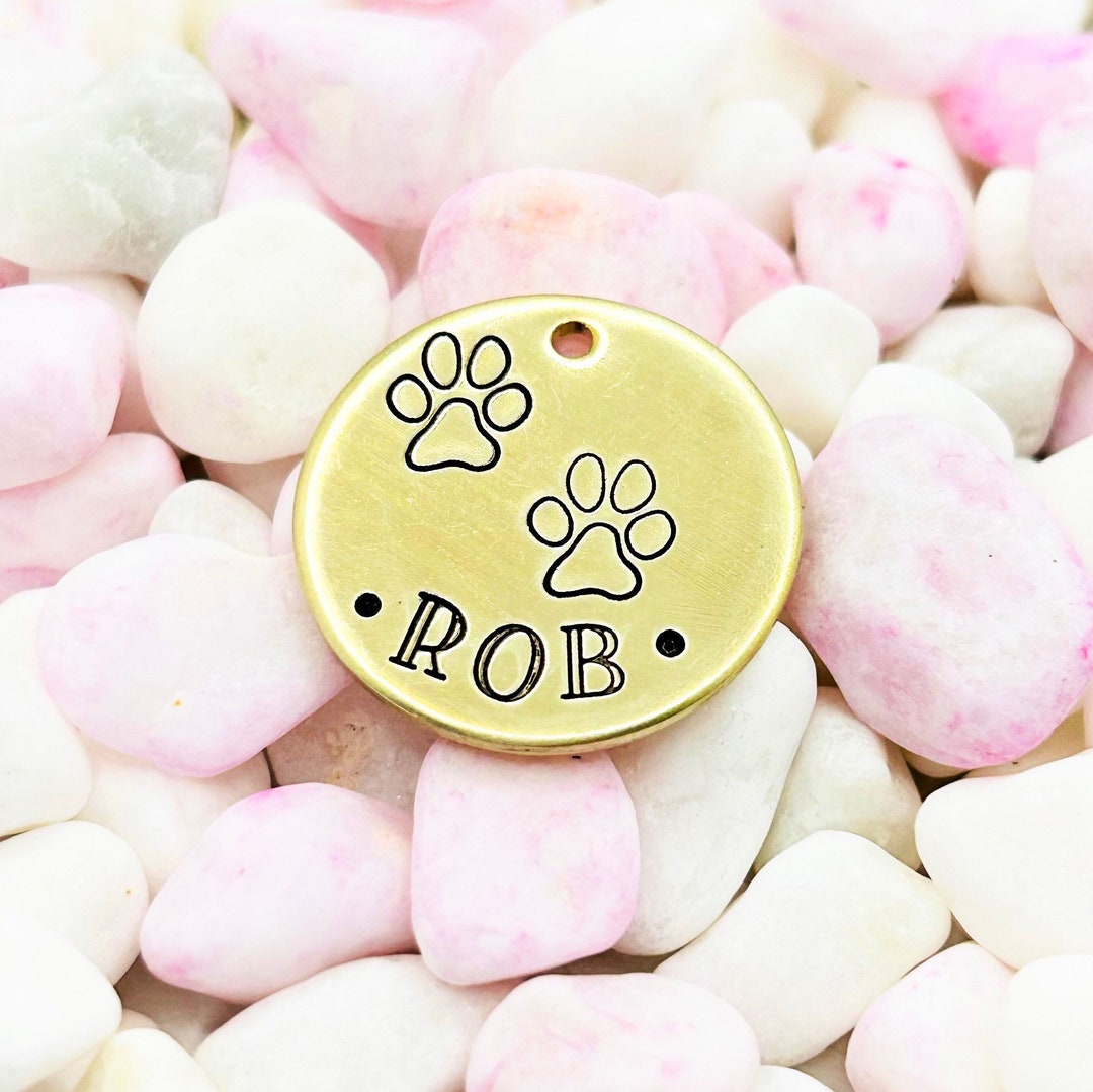 Personalized Paw Print Pet ID Tag: Hand Stamped Dog Collar Tag - Etsy