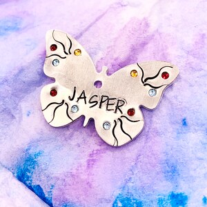 Pet ID Tag Swarovski Butterfly Dog Tag Rhinestone Gems Dog - Etsy