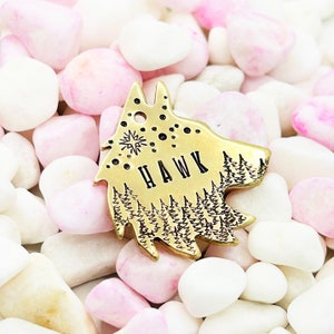 Pet ID Tag, Mama Wolf Shaped Head Dog ID Tag , Wolf Dog Tag ...
