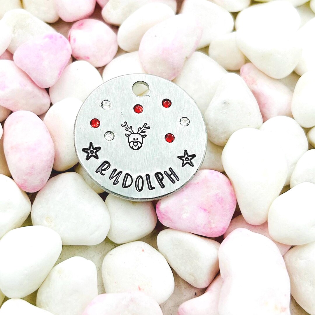 Personalized Gems Christmas Pet ID Tag: Reindeer, Holidays Dog Tag - Etsy