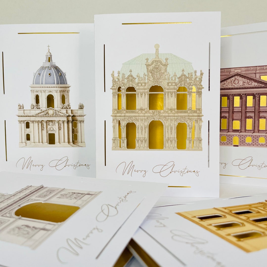 Pack of 6 Christmas Cards Architectural Card - Etsy