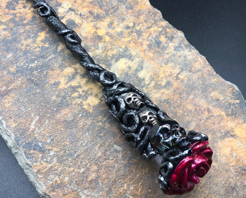 Witch/wizard Vampire Skull Rose Wand-wand-scepter-evil Queen - Etsy