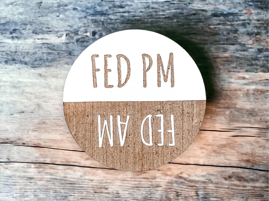 Pet Feed Tracker Magnet, White MDF Engraved “fed AM Fed PM” Reminder ...