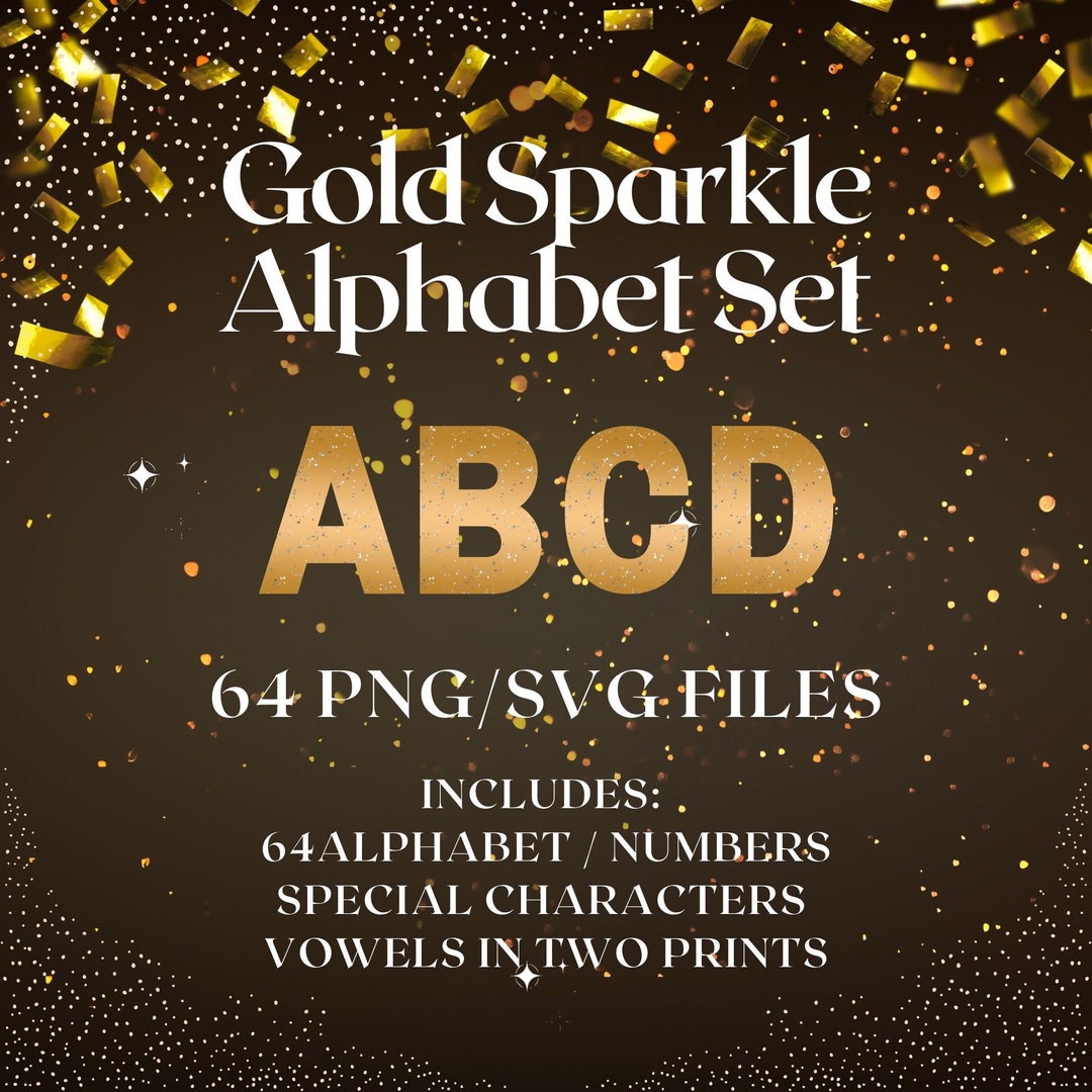 Gold Uppercase Letters SVG/PNG Clipart Alphabet and Numbers Instant ...