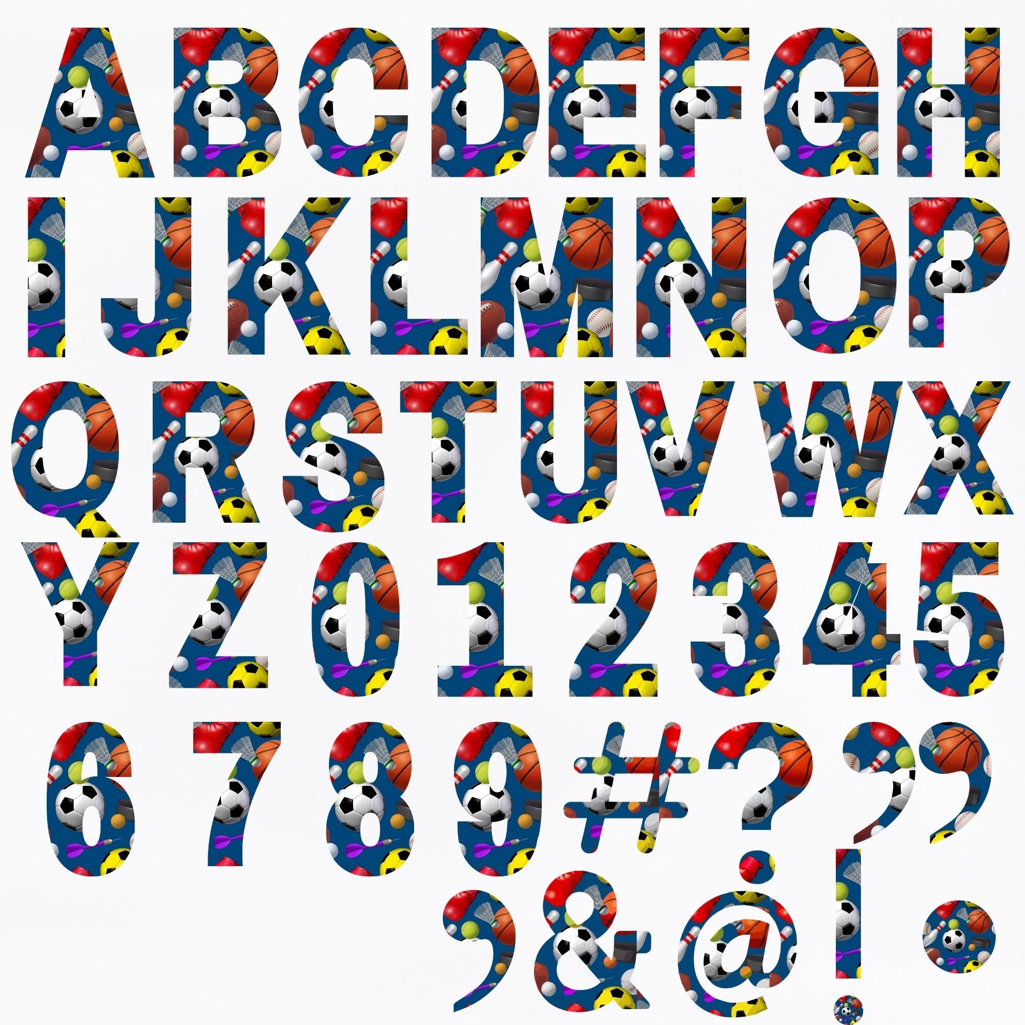 Sports Uppercase Letters SVG/PNG Clipart Alphabet and Numbers Instant ...