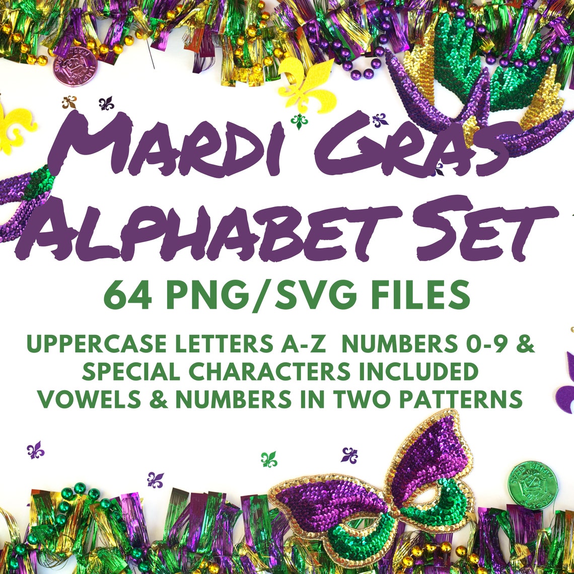 Mardi Gras Uppercase Letters SVG/PNG Clipart Alphabet and Numbers ...