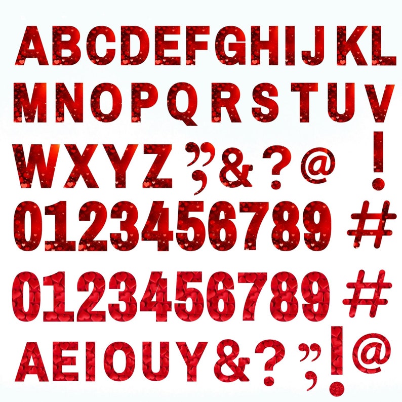 Valentine Love Uppercase Alphabet SVG/PNG Clipart Letters/numbers ...