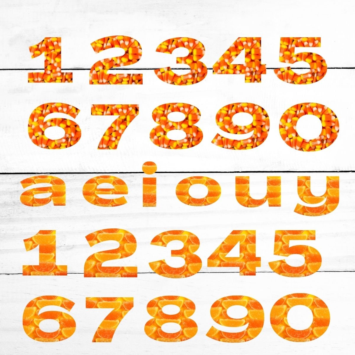Candy Corn Lowercase Letters SVG/PNG Clipart Alphabet and Numbers ...