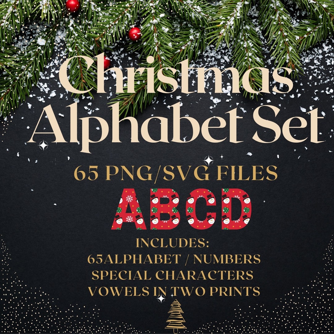 Christmas Uppercase Letters SVG/PNG Clipart Alphabet and Numbers ...