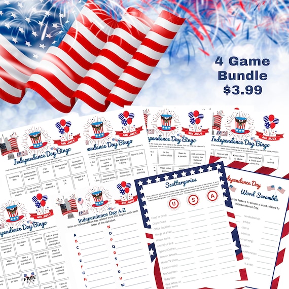 Independence Day Game Bundle Four Unique Printable Games Have - Etsy