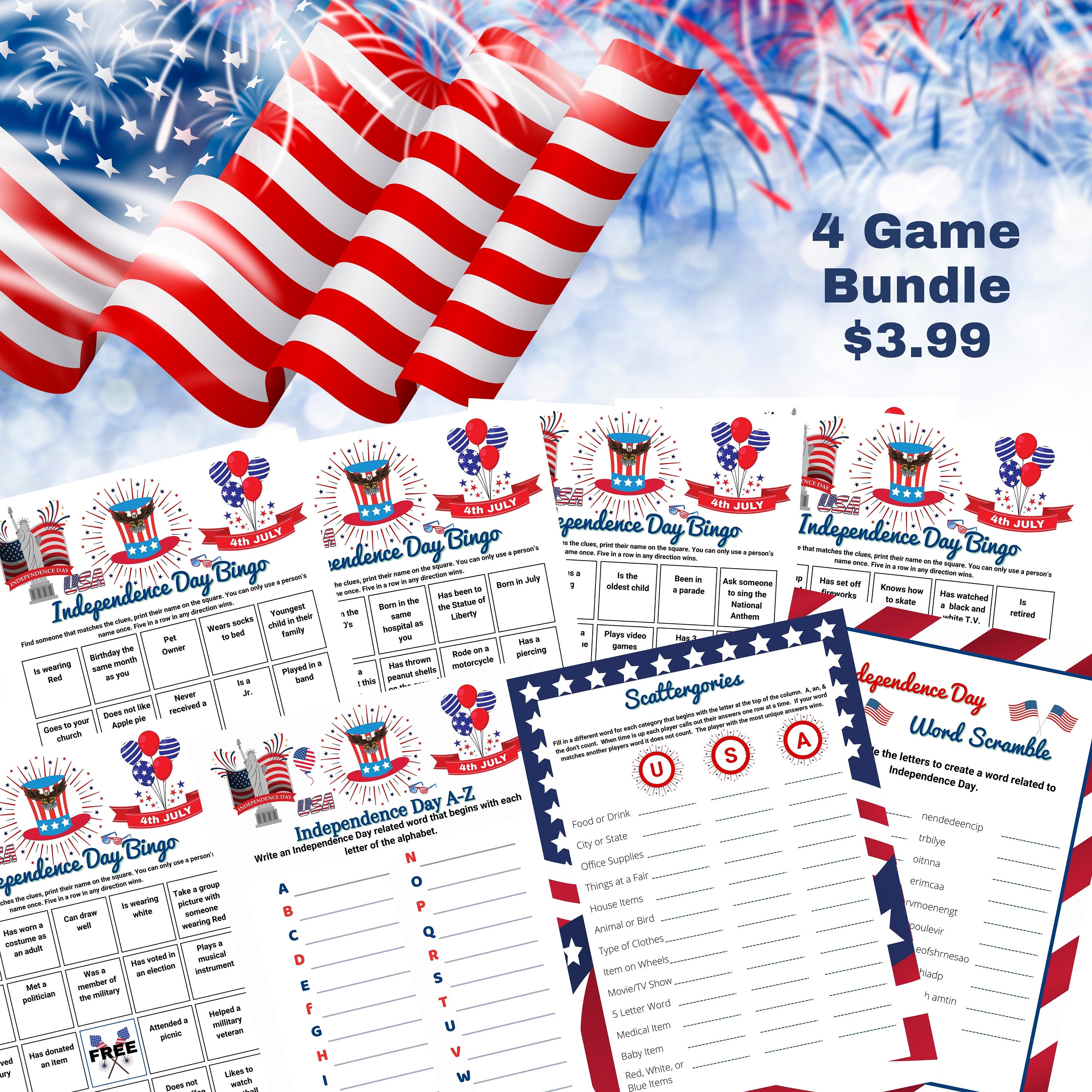 Independence Day Game Bundle Four Unique Printable Games Have Fun ...