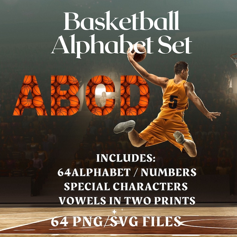 Letras mayúsculas de baloncesto SVG/PNG Clipart Alfabeto y números ...