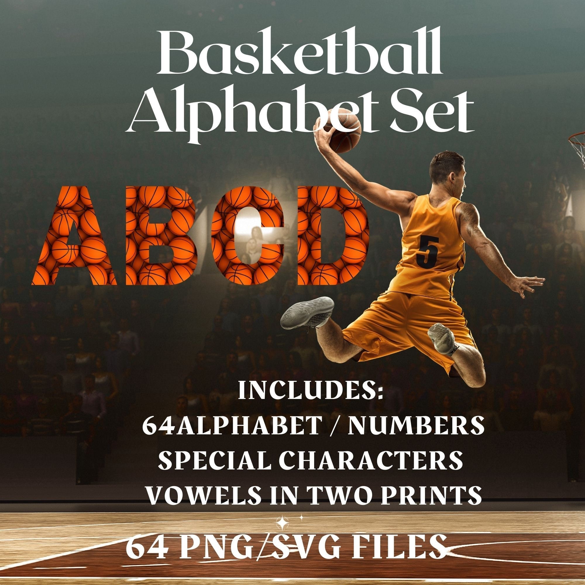 Letras mayúsculas de baloncesto SVG/PNG Clipart Alfabeto y números ...