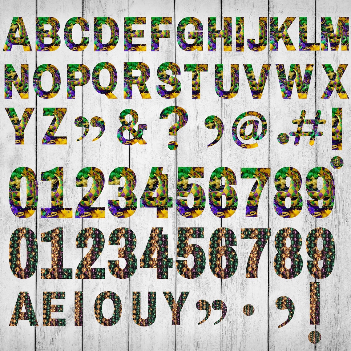 Mardi Gras Uppercase Letters SVG/PNG Clipart Alphabet and Numbers ...