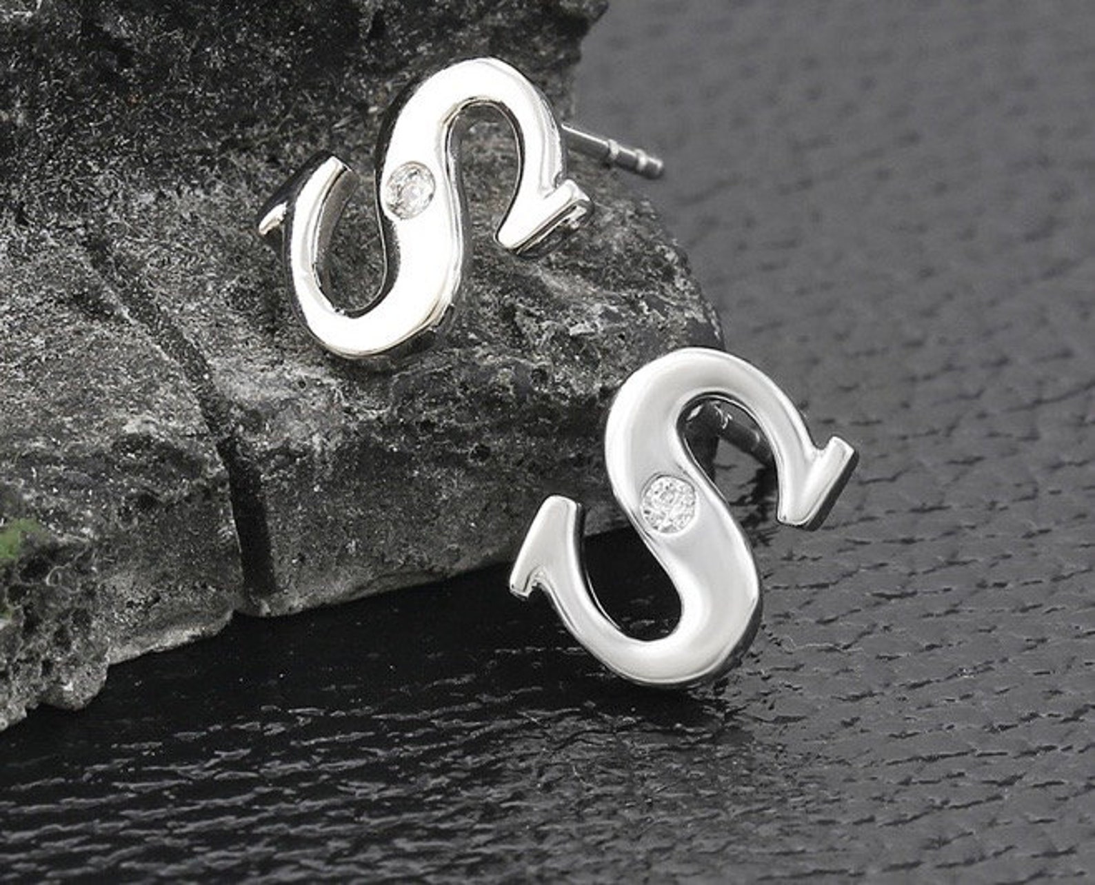 Initial Letter S Stud Earrings Made With Cubic Zirconia | Etsy