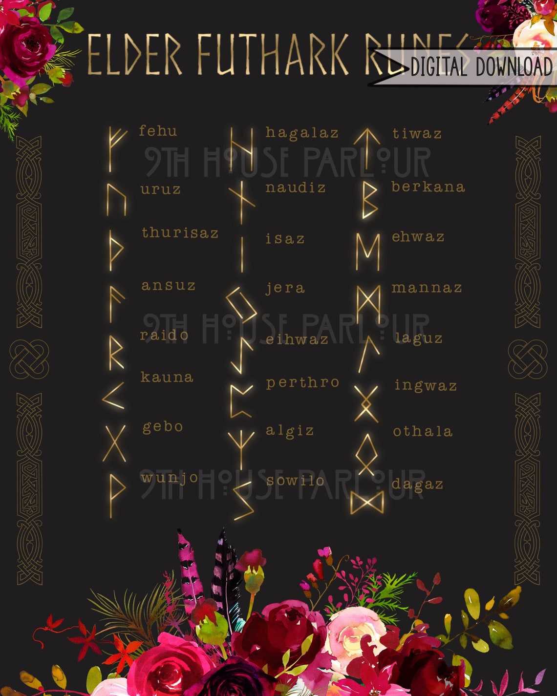 Printable Elder Futhark Rune Chart Digital Download 8x10 - Etsy