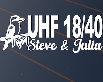 Custom Name UHF 18/40 Vinyl Decal Sticker Car Caravan Living the Dream ...