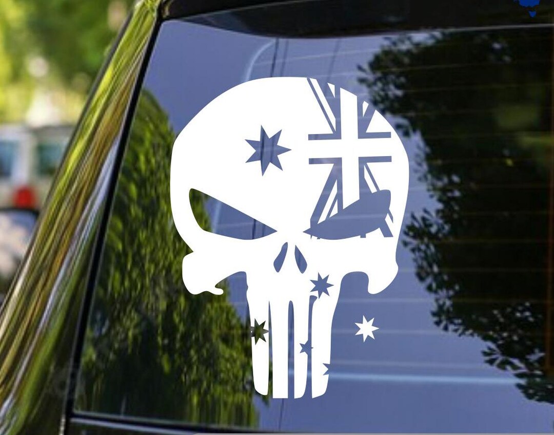 Punisher Skull Sticker Vinyl Decal Car Window Country Australia Flag Southern Cross 4x4 4WD ...