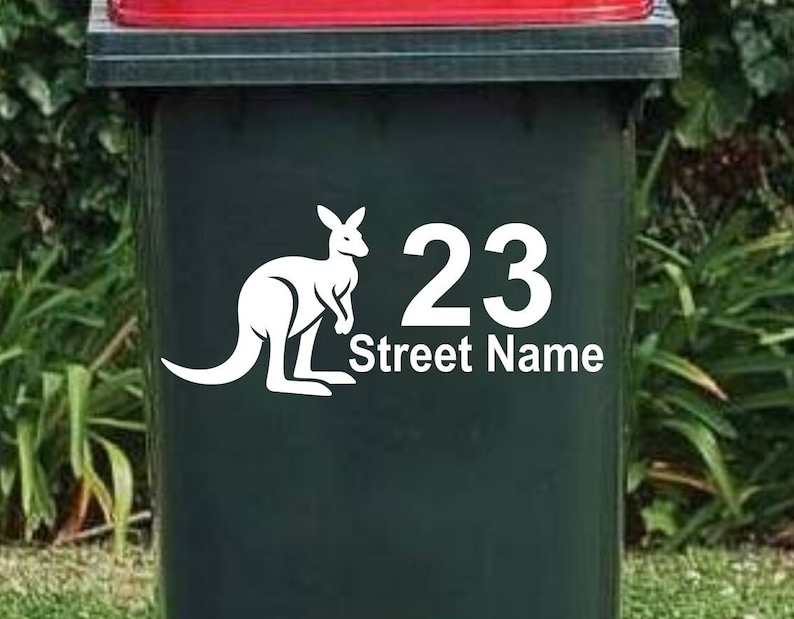 Wheelie Bin Sticker Car Decal Vinyl Kangaroo Custom Street Name House ...