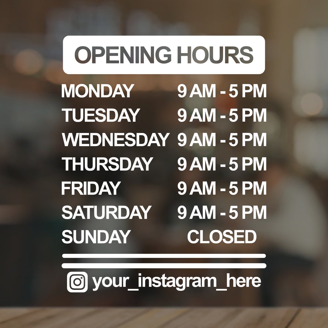 Opening Hours Sticker Decal Window Business Sign Custom Shop Store Door ...