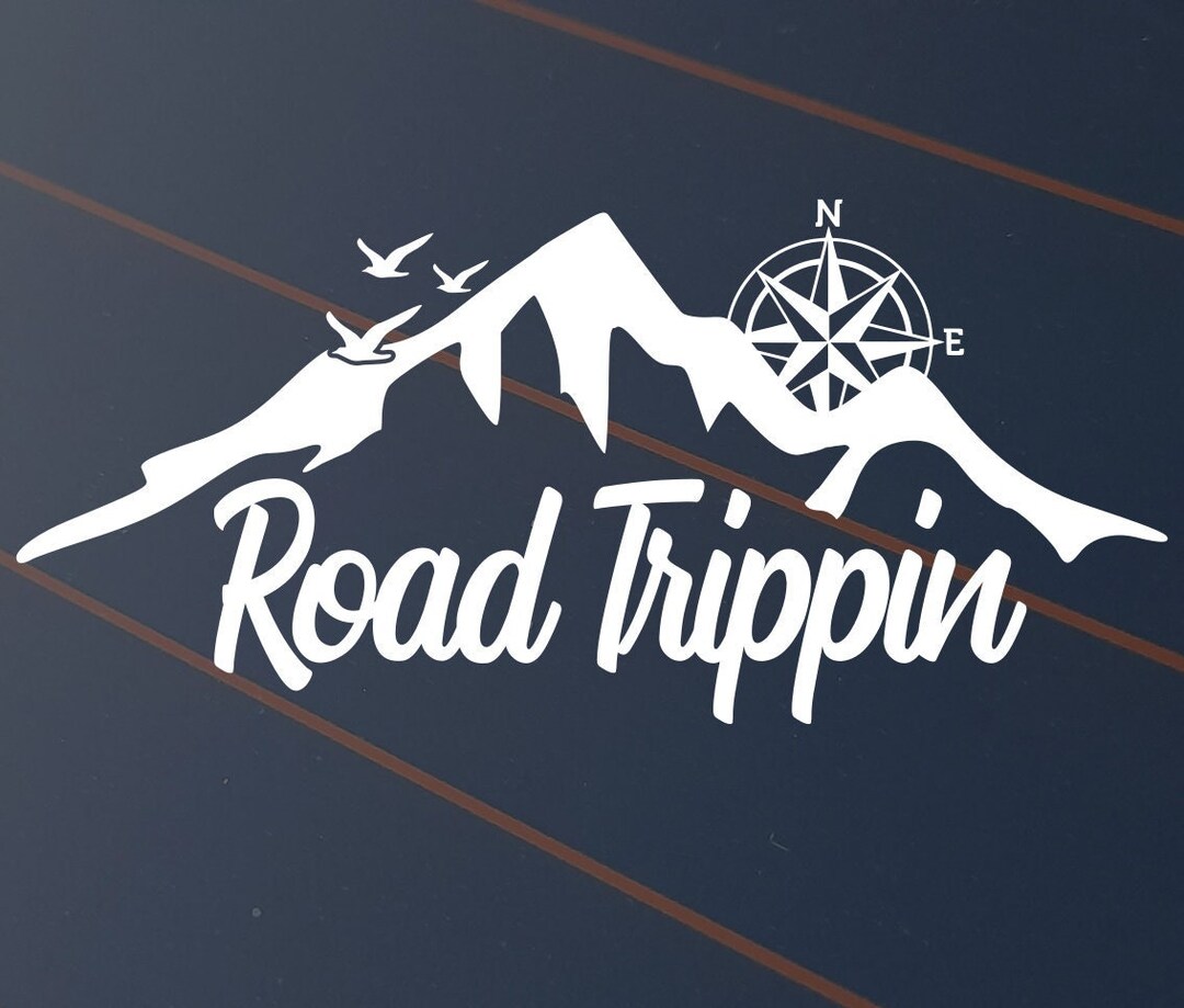 Road Trip Sticker Car Decal Vinyl Caravan Compass Mountains Travel ...