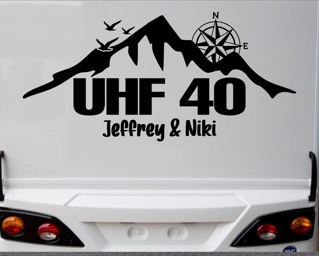 Custom Name UHF 40 Vinyl Decal Sticker Car Caravan Australia Mountains ...