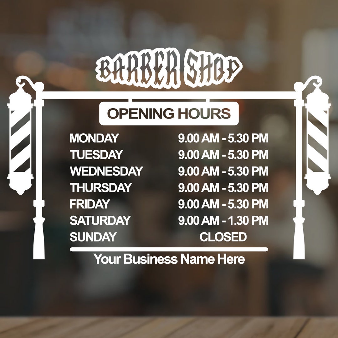 Barber Shop Opening Hours Sticker Decal Window Business Name Sign ...