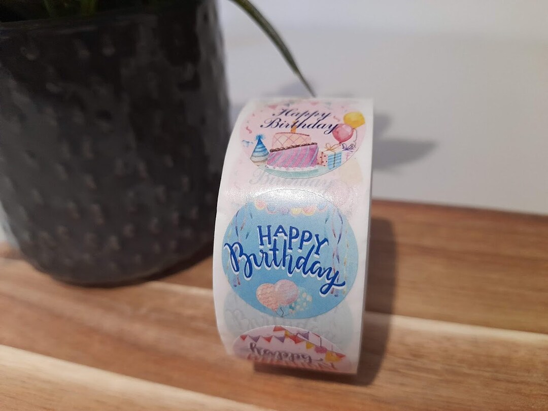 Happy Birthday Stickers Labels X50 25mm Envelope Seals Gift Present ...