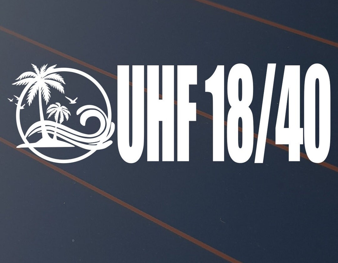 UHF 18/40 Sticker Car Decal Window Caravan Palm Trees Australia Aussie ...