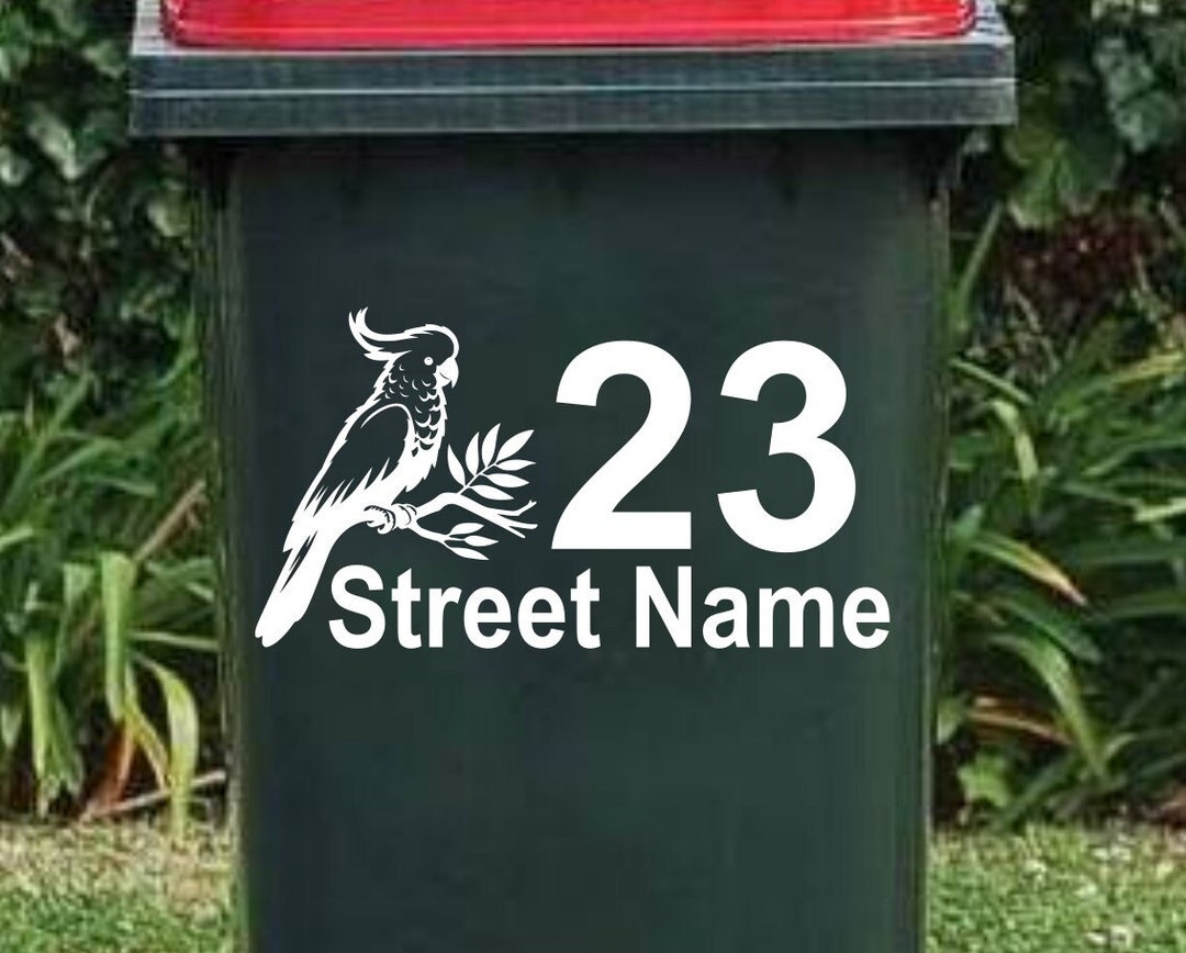 Wheelie Bin Sticker Car Decal Vinyl Cockatoo Cocky Custom Street Name ...