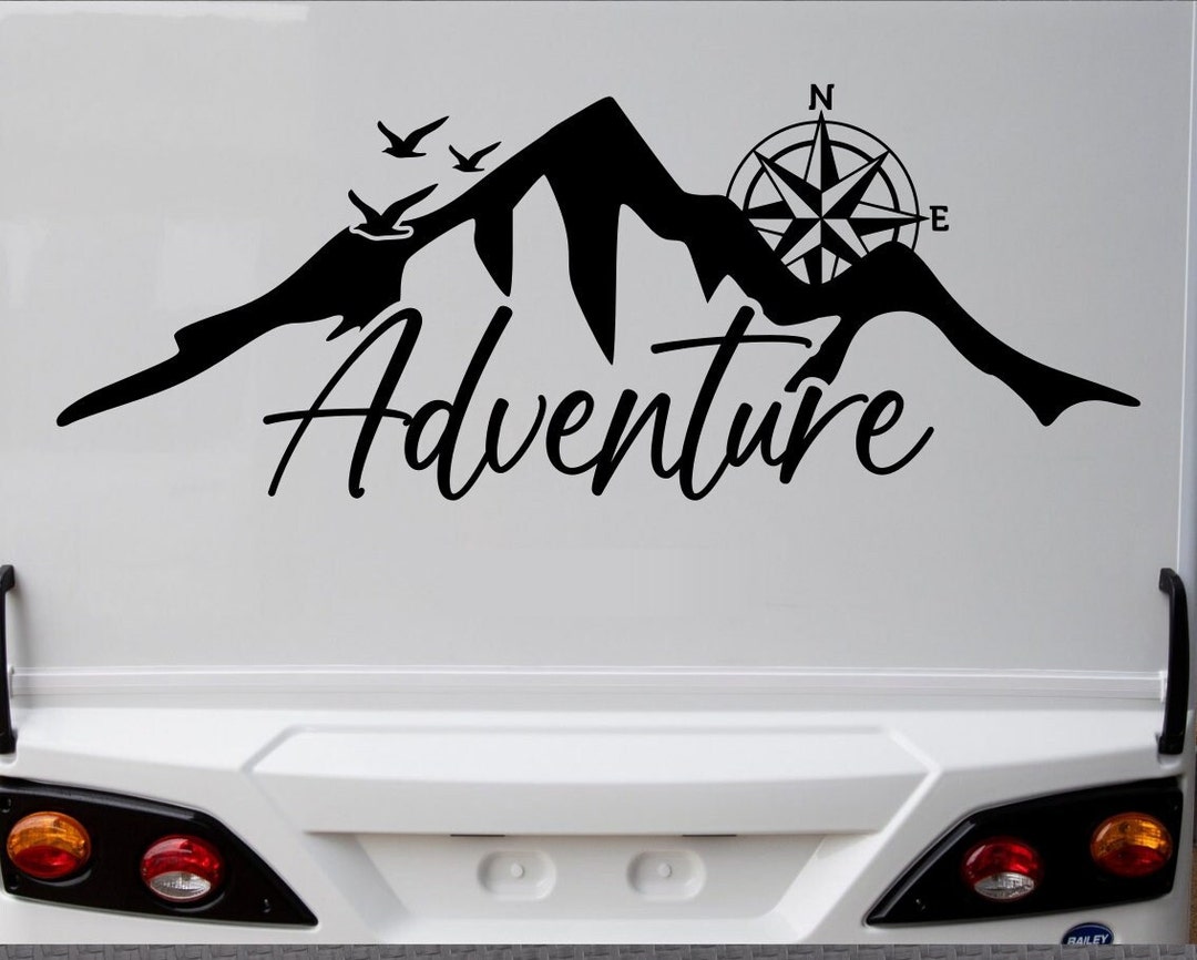 Adventure Sticker Car Decal Vinyl Window Caravan Compass Mountains ...