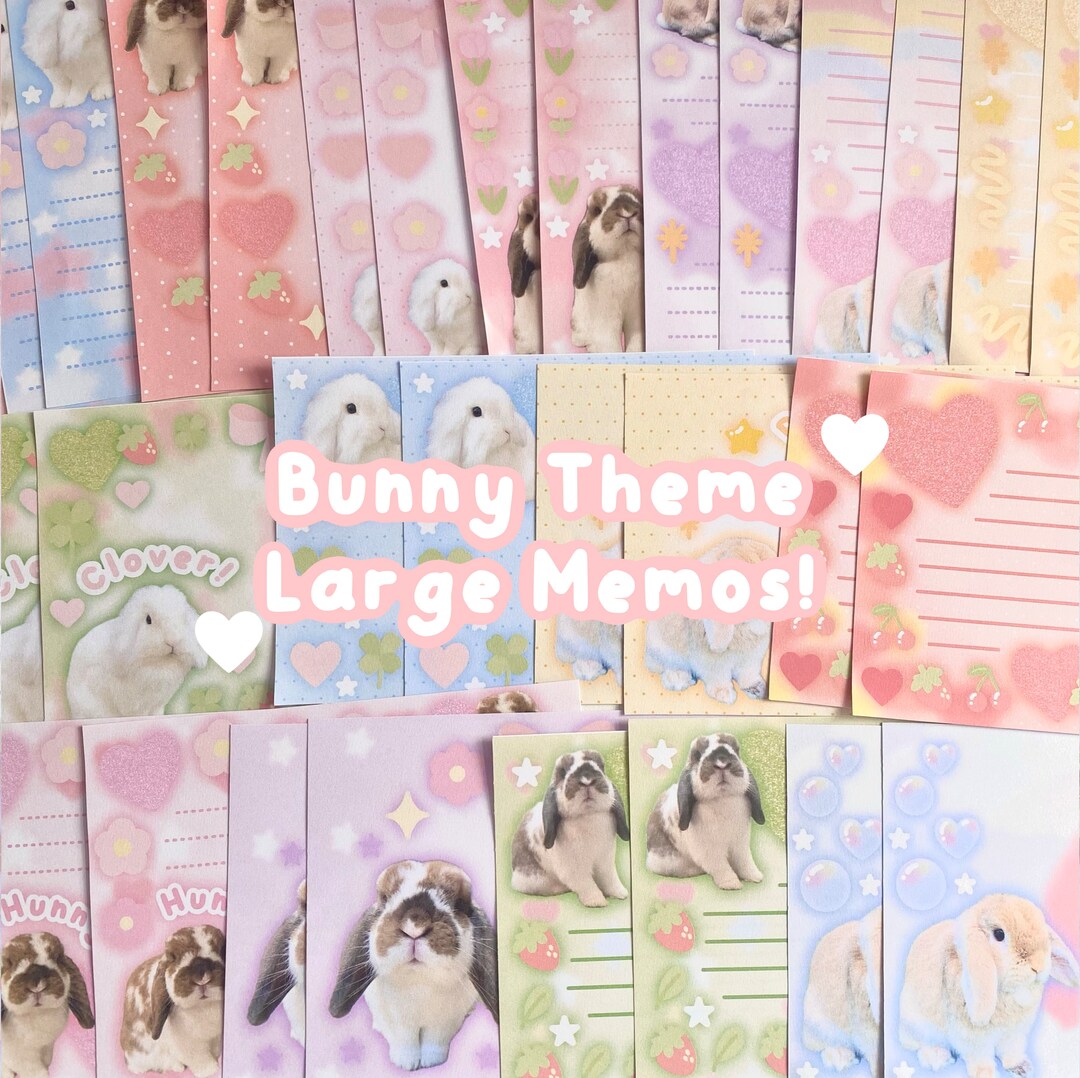Large Bunny Memo Set 30, Kawaii Cute A6 Memos, Pastel Rainbow Y2k ...