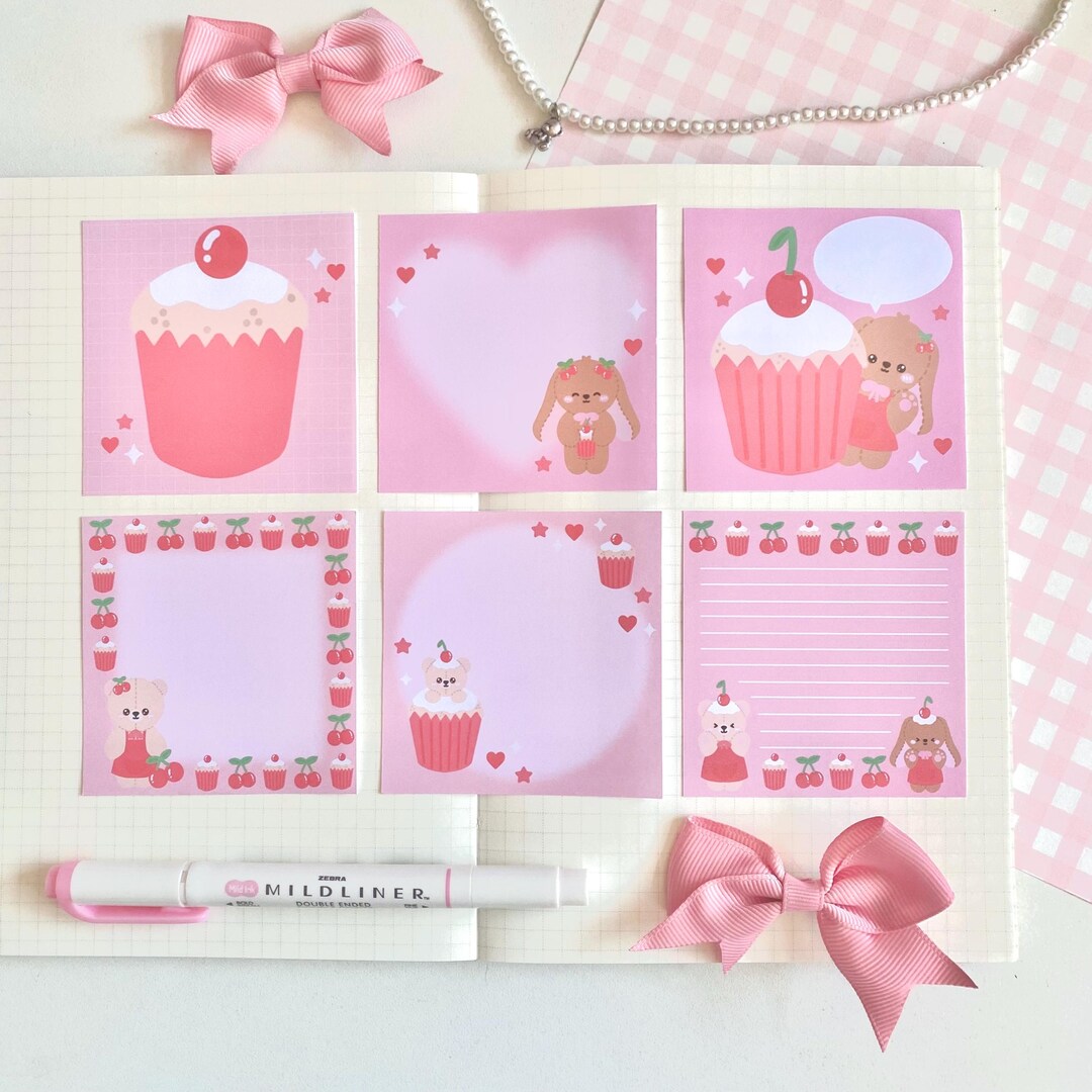 Cherry Cupcake Memo Set | Kawaii Red Fruit Bunny Bear Post It Notes ...