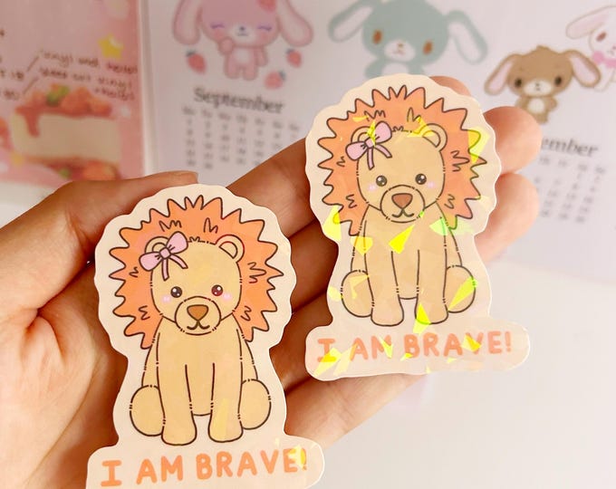 Jellycat Brave Lion Quote Die Cut Sticker Holographic | Mental Health ...