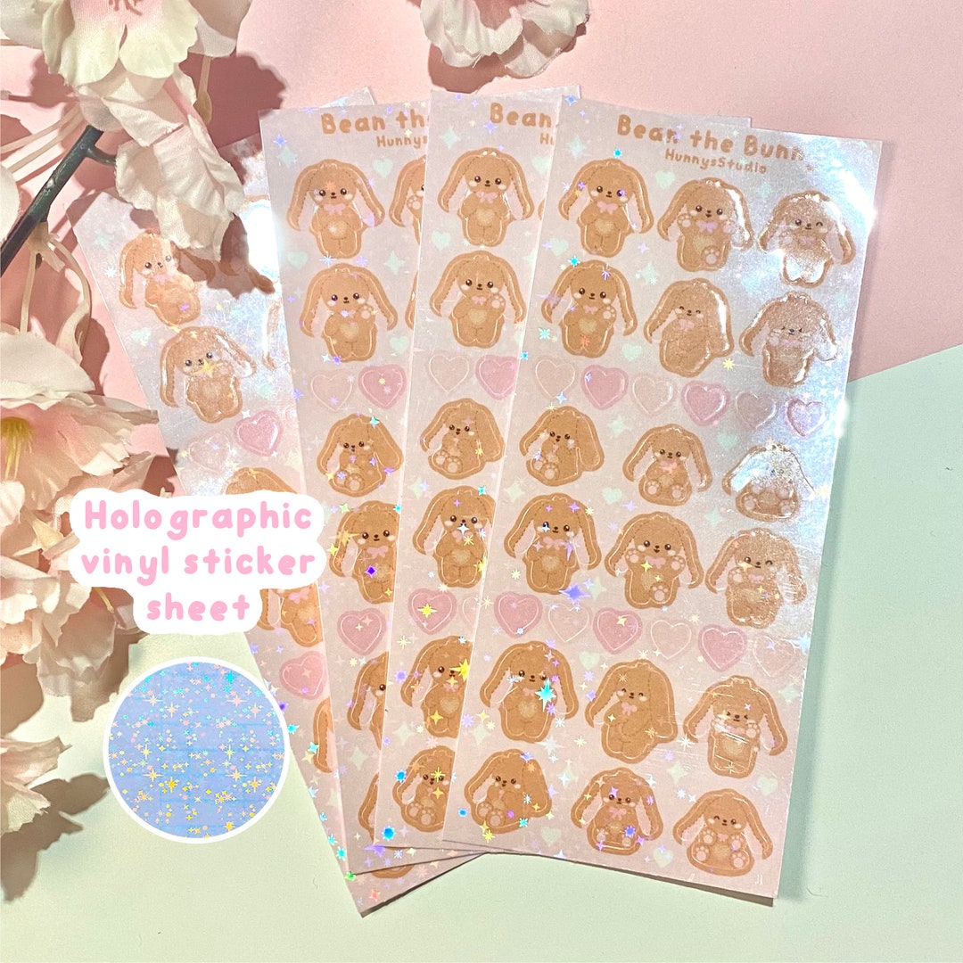 Bean the Bunny Holographic Vinyl Sticker Sheet | Photocard Toploader ...