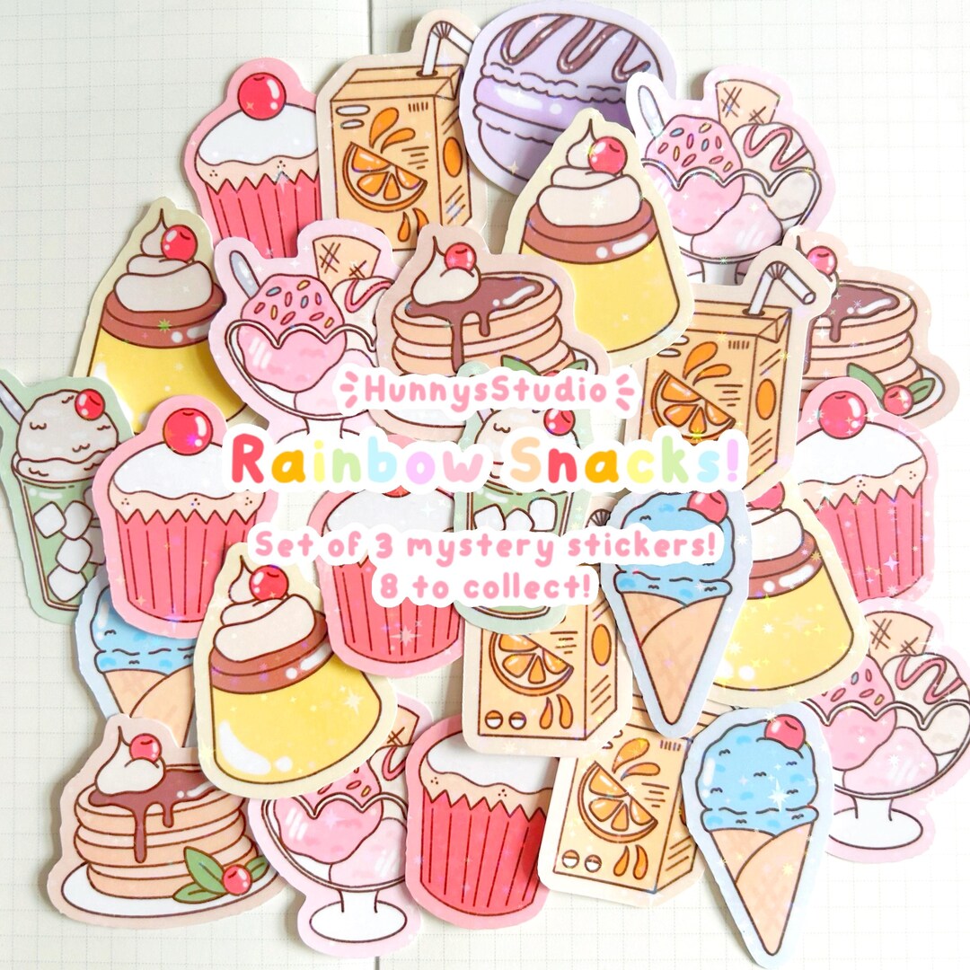 Rainbow Snacks Mystery Holographic Die Cut Stickers | Holo Kawaii Food ...