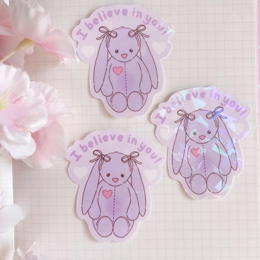 Jellycat Bunny Quote Die Cut Sticker Holographic | Mental Health Quote ...