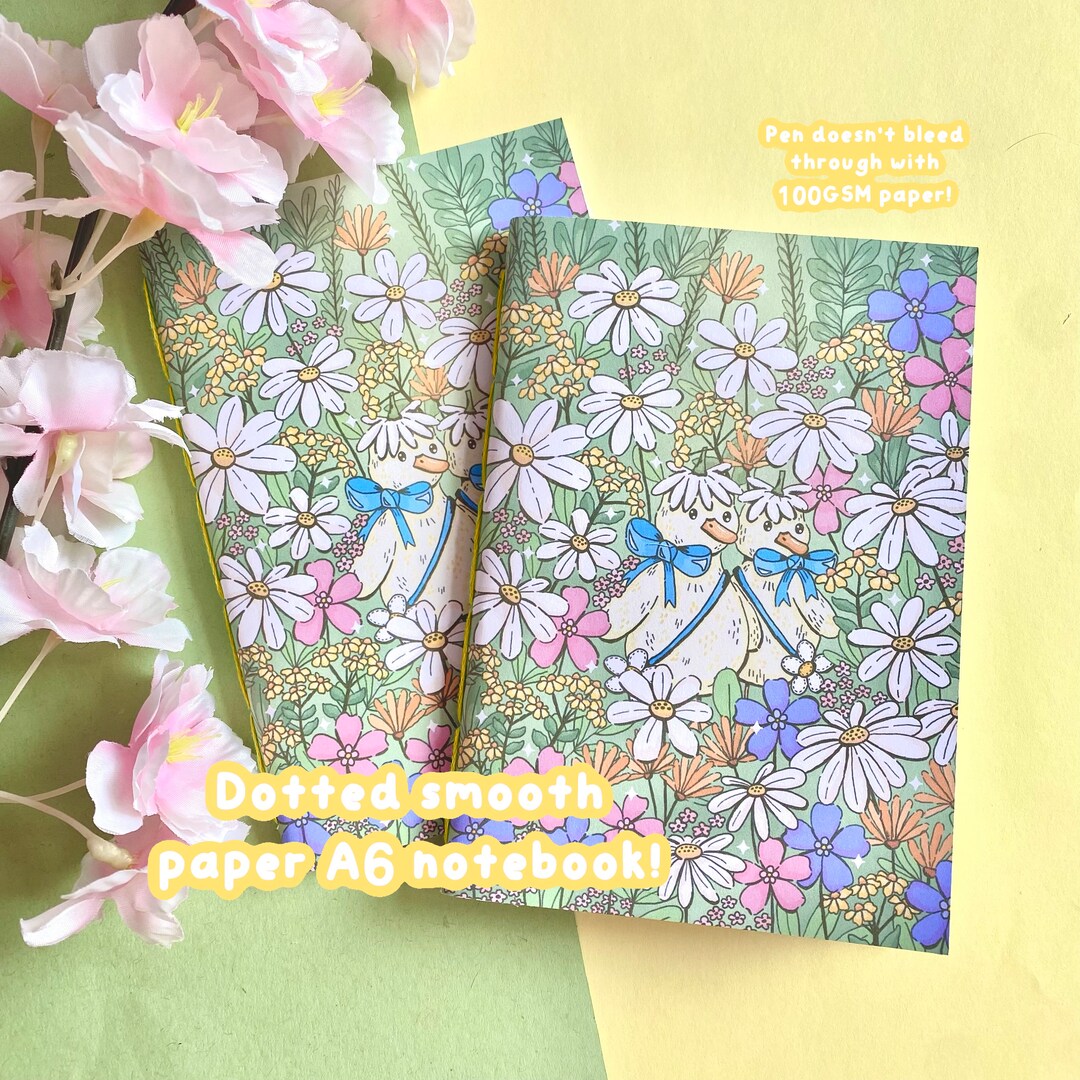 Handmade A6 Notebook Ducks in Flowers Illustrated Kawaii Hand Sewn ...