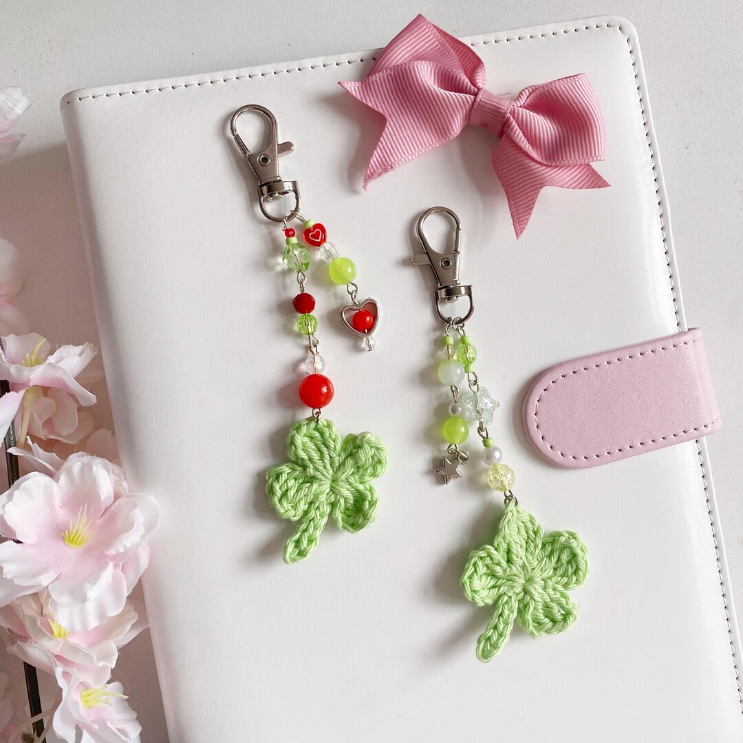Clover Crochet Bead Keychains | Aesthetic Lucky Clover Keyring Bead ...