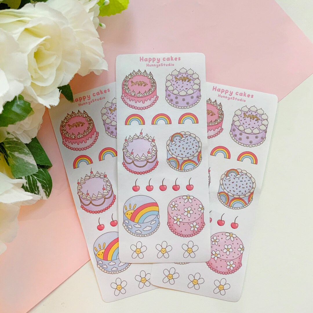 Happy Cakes Sticker Sheet | Aesthetic Korean Cake Stickers Kawaii ...