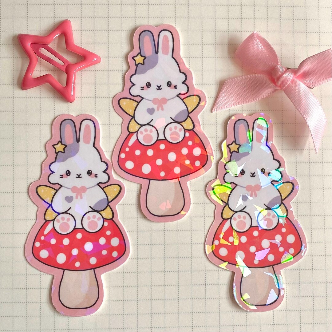 Large Bunny Mushroom Die Cut Sticker Holographic | Individual Vinyl ...