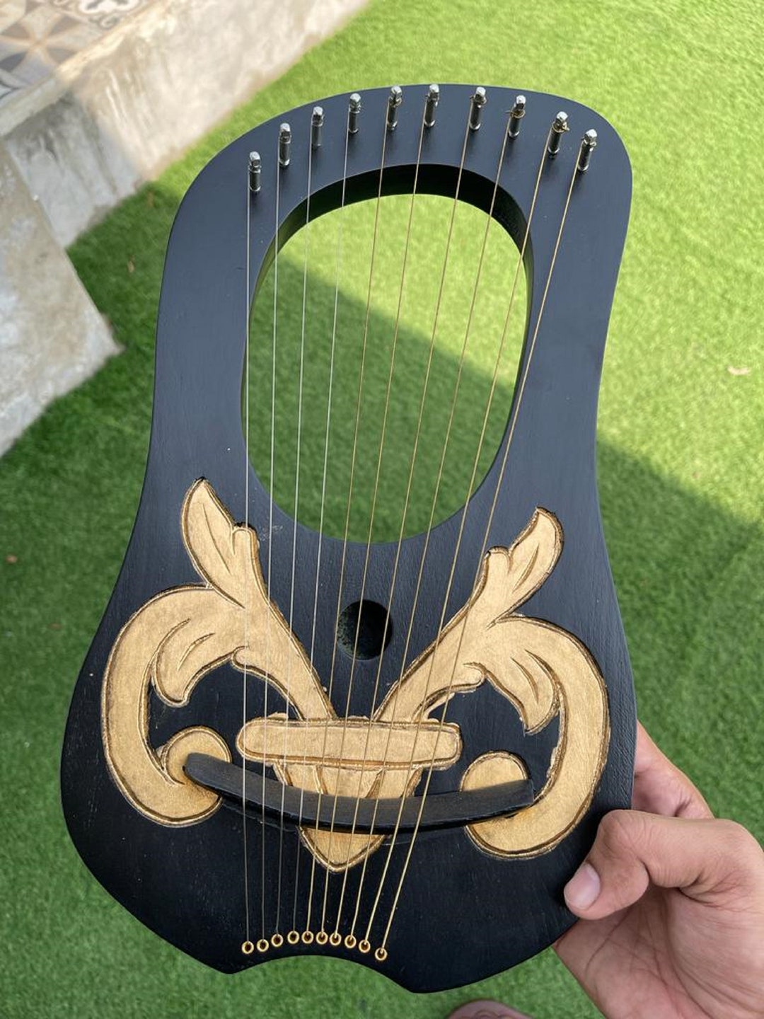 Black Lyre Harp Wooden / Lyre Harp 10 Metal Strings Rosewood Bag + Key ...