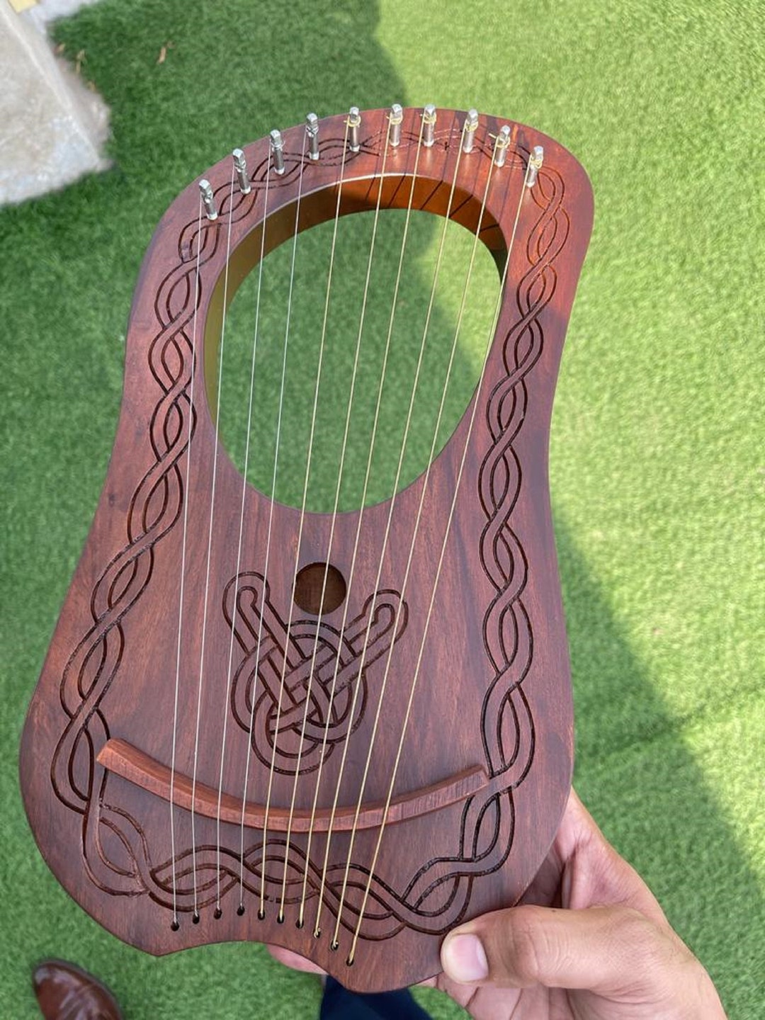 Rosewood Handmade Lyre Harp 10 Metal Strings With Free Tunic Key+bag ...