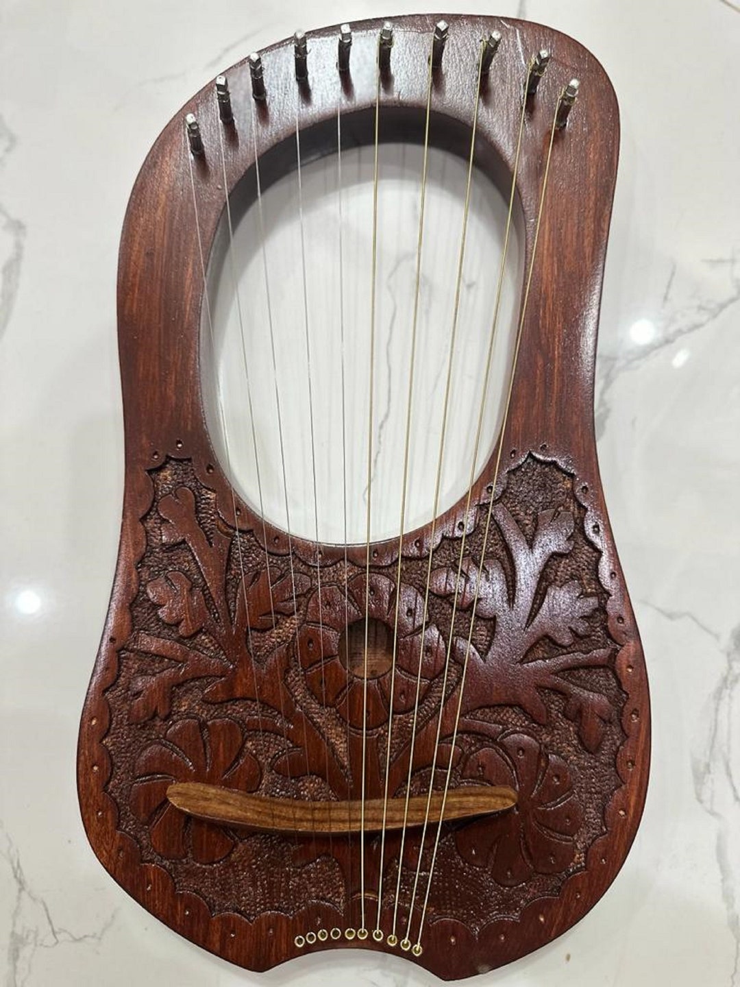Rosewood Lyre Harp 10 Metal Strings | Rosewood Lyre Harp Flower Design ...