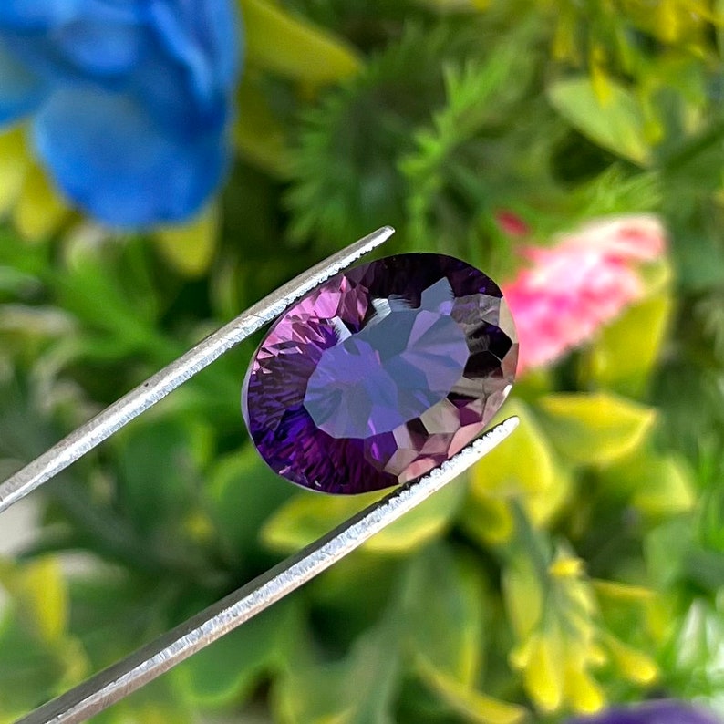 Natural Amethyst Concave Cut Oval Shape, 14 Carats AAA Quality Sparking ...