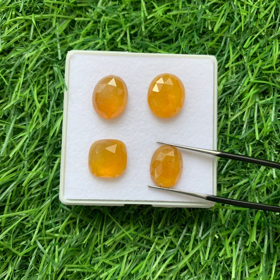 Natural Yellow Sapphire Faceted Rose Cut Cabochon, 12MM-14MM AAA Yellow Sapphire Glass Filled ...