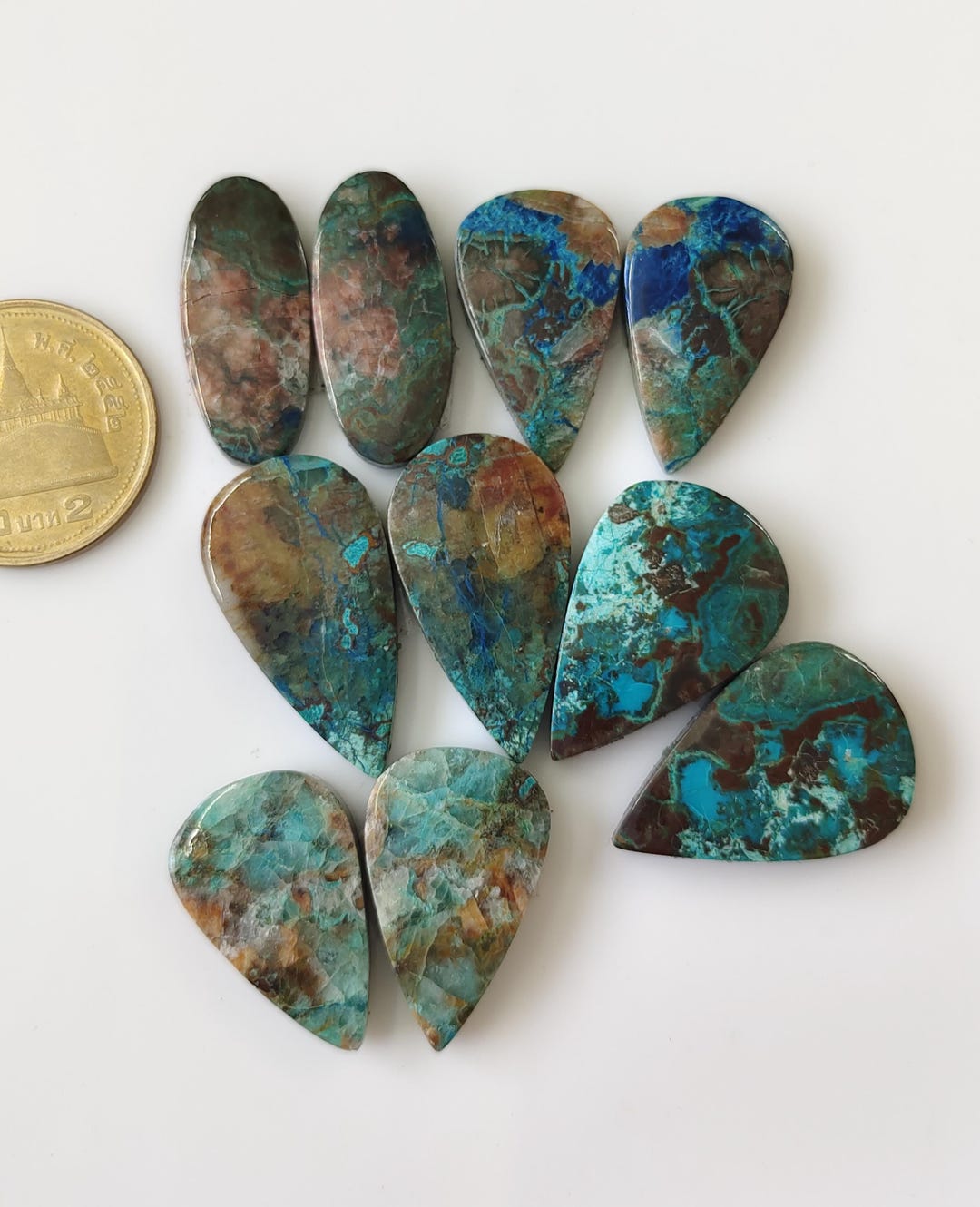 Chrysocolla Cabochon Pair – 5 Pairs, 22x14mm-26x14mm, Natural Matched ...