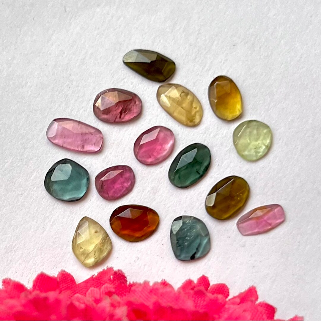 High Grade Natural Multi Colors Tourmaline Rose Cut. 15pcs 7mm-10mm ...