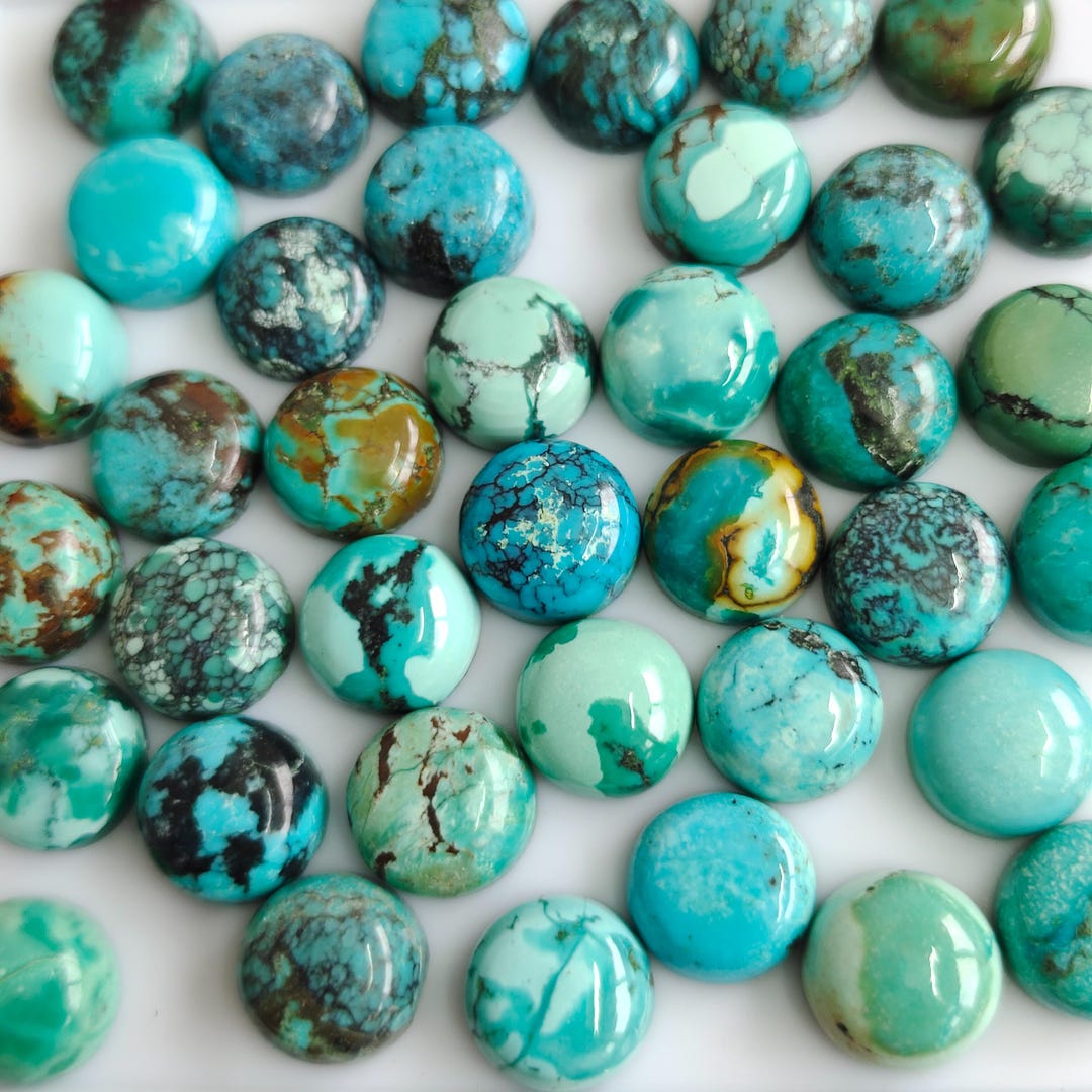 Genuine Tibetan Turquoise Cabs 8mm – Smooth Round Cabochon Vibrant Blue ...